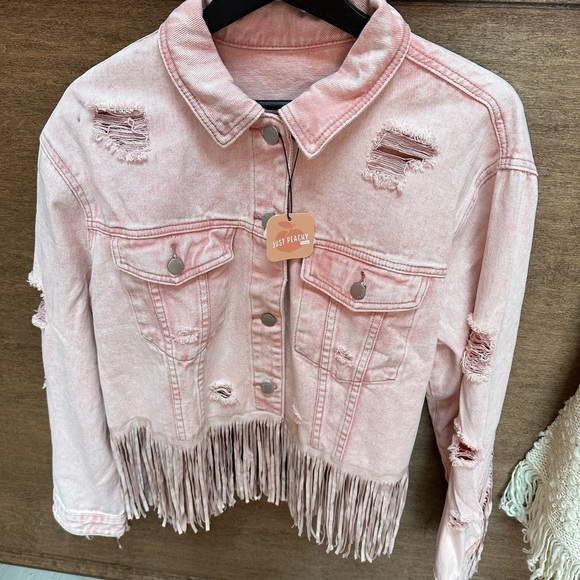 Tops | Boho Pink Denim Jean Jacket | Poshmark